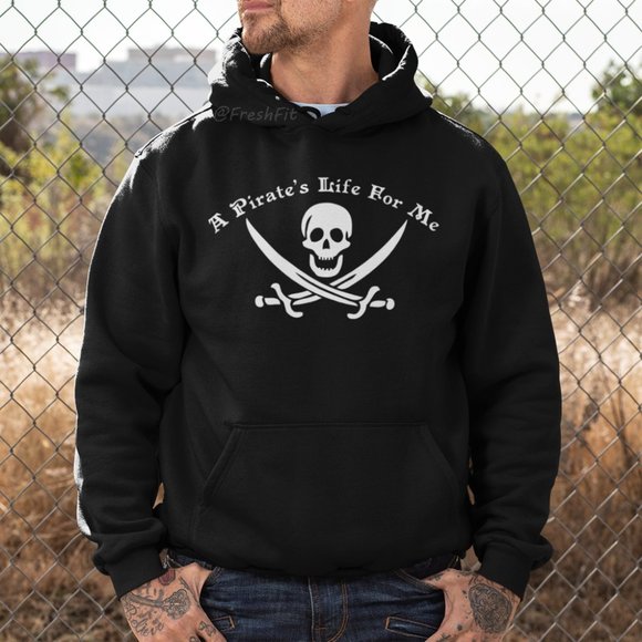 Shirts | A Pirates Life For Me Jolly Roger Black Fleece Pullover Hoodie ...